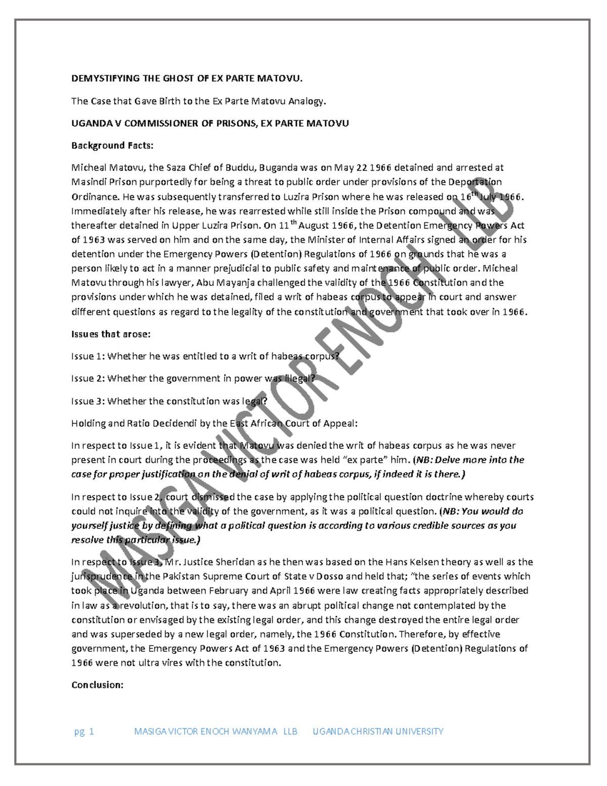 Demystifying THE Ghost OF Exparte Matovu BY Masiga Victor Enoch ...