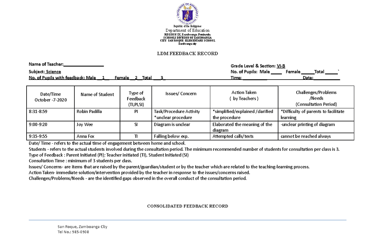Ldm-feedback-sample - feedback form - Republic of the Philippines ...