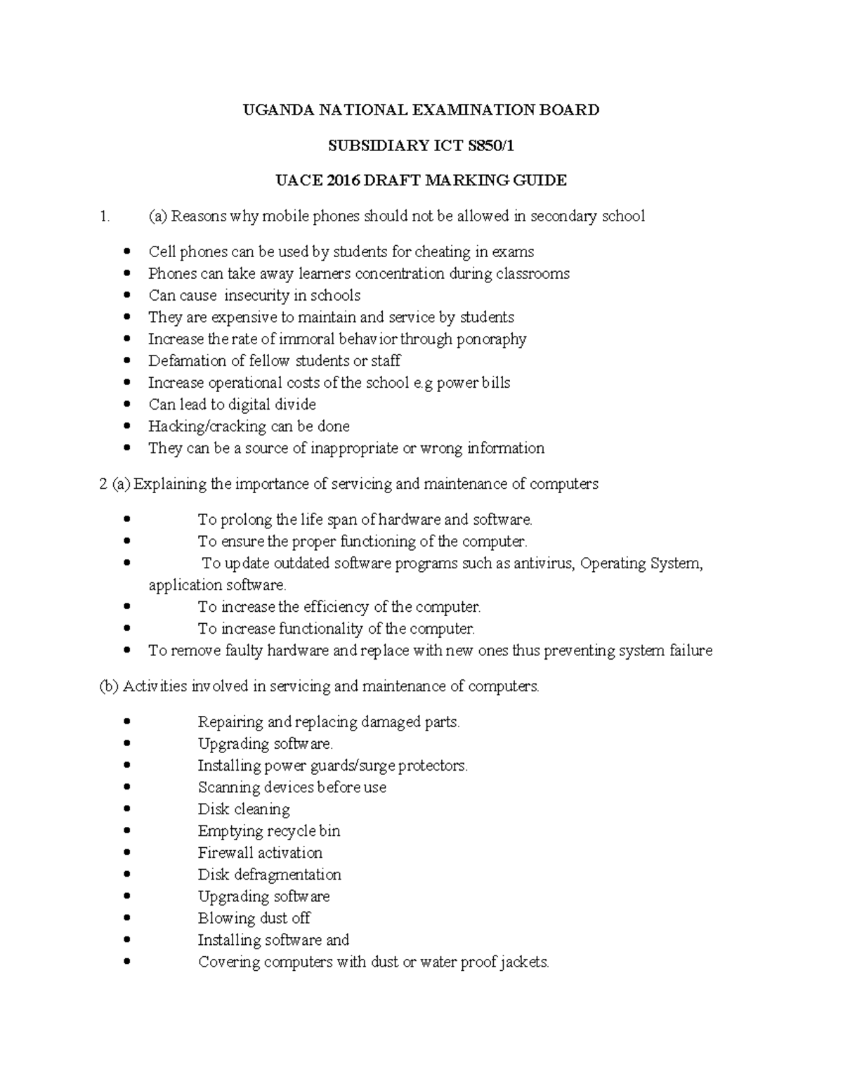 ICT Questions and answers - UGANDA NATIONAL EXAMINATION BOARD ...