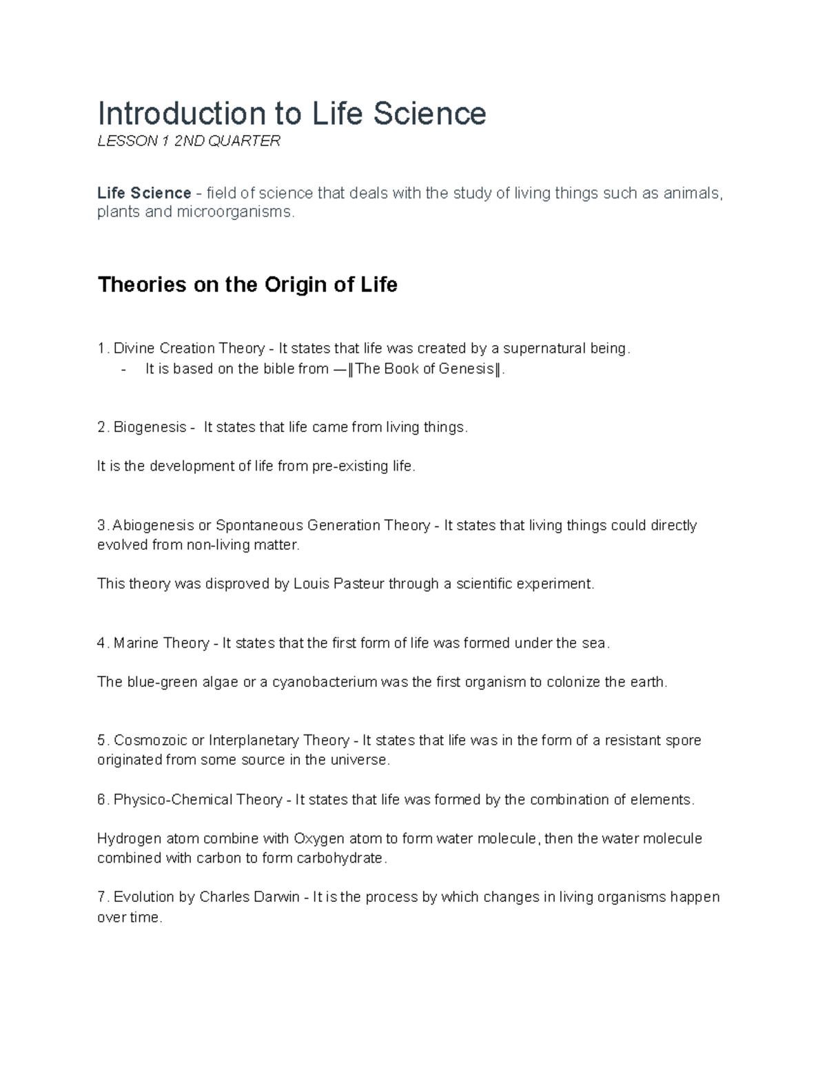 EALS Reviewer W1-3 - Introduction to Life Science ####### LESSON 1 2ND ...