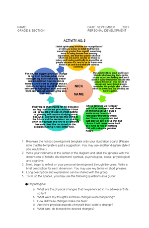 Perdev- Activity 1 - NAME: DATE: GRADE & SECTION: PERSONAL DEVELOPMENT ...