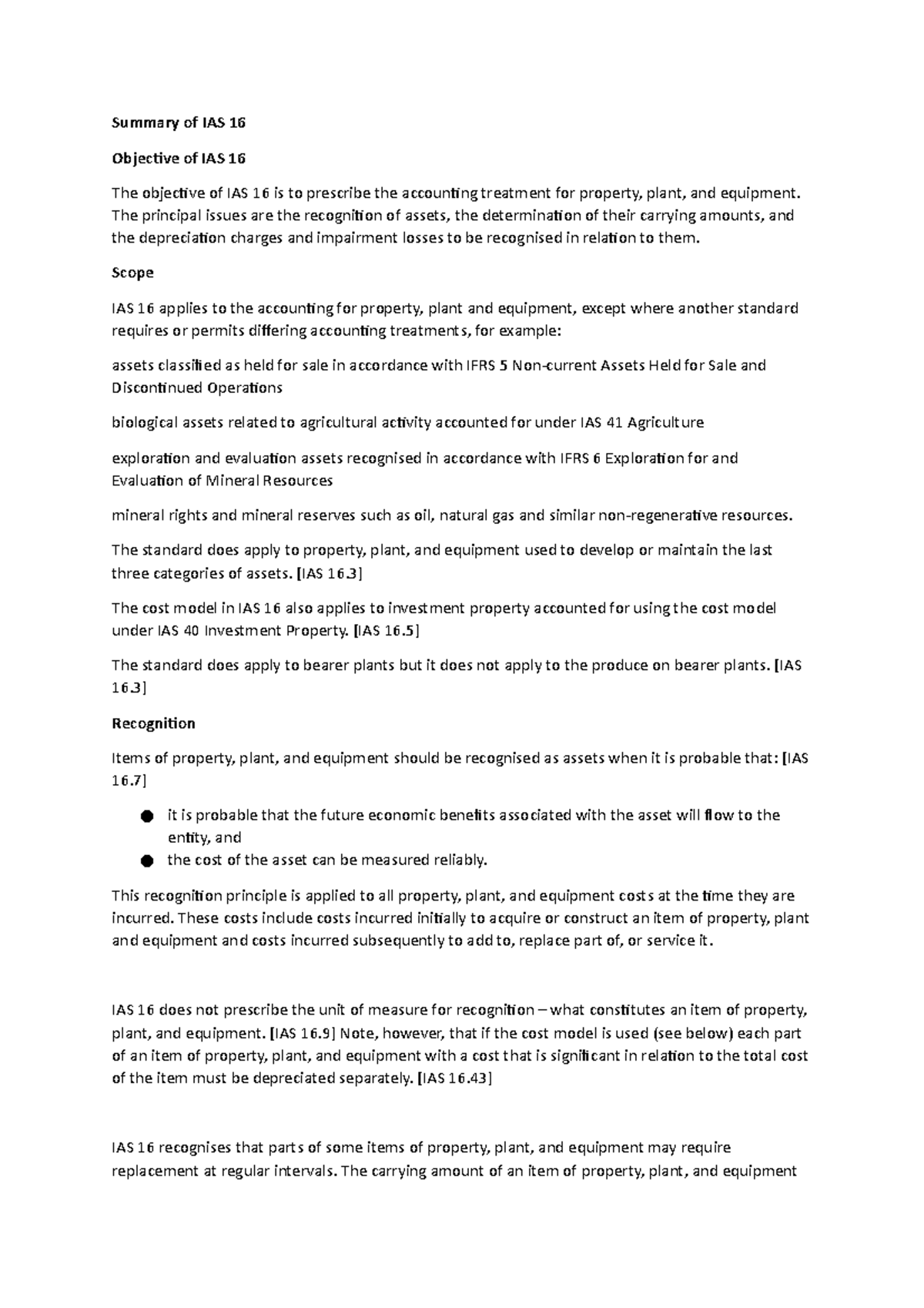1647941017101 Summary of IAS 16 - Summary of IAS 16 Objective of IAS 16 The objective of IAS 16 ...