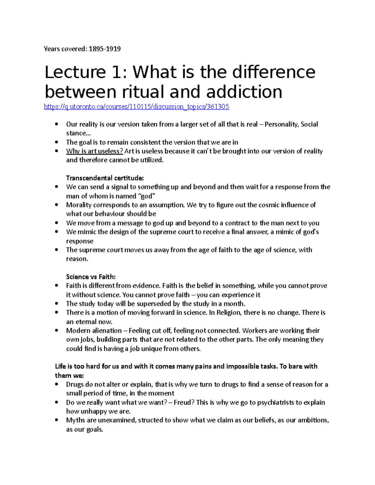 Lec1 Lecture Notes 1 Years Covered 1895 Lecture 1 What Is The Difference Between Ritual