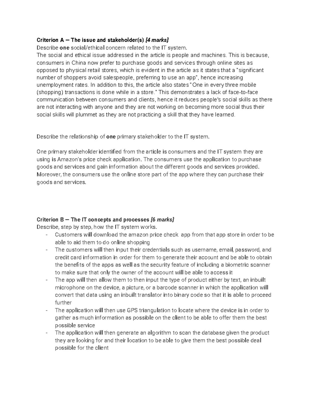 Real life example practice qs - Criterion A — The issue and stakeholder ...