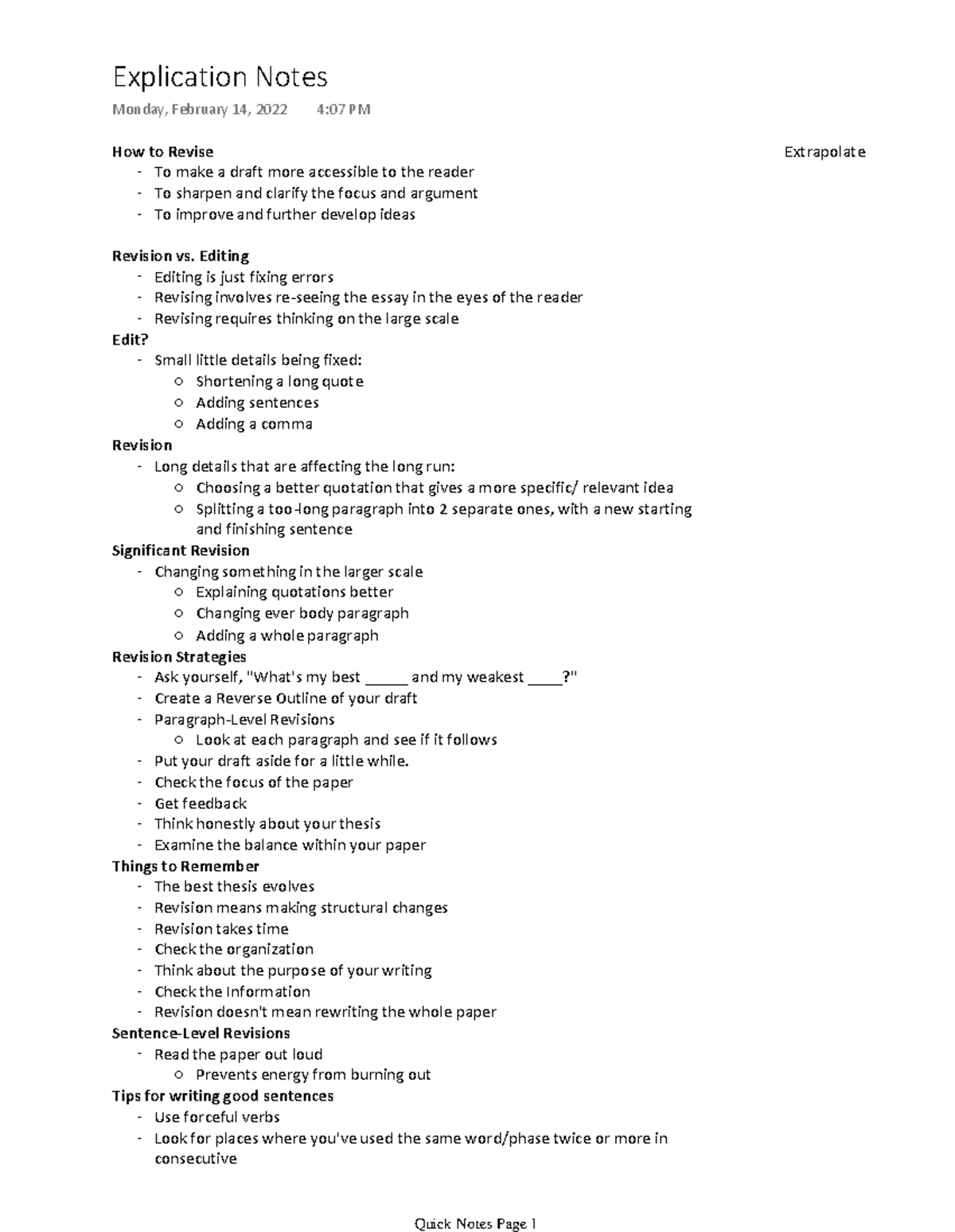 Explication Notes - How to Revise - To make a draft more accessible to ...