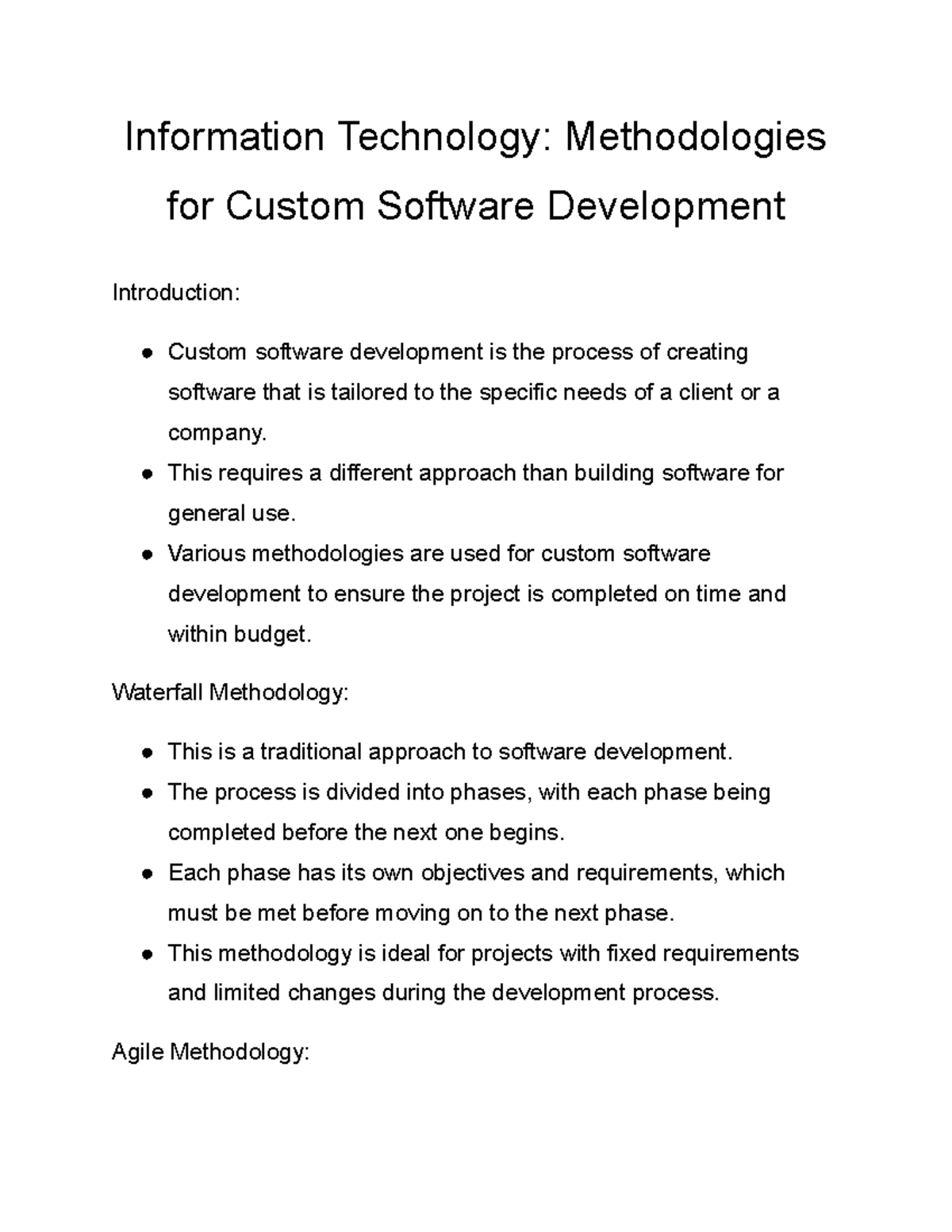 Information Technology Methodologies for Custom Software Development ...