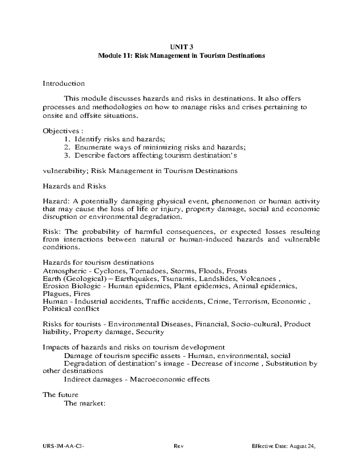 THC1 Risk-Management Module-11 -Risk-Management-in-Tourism-Destinations ...