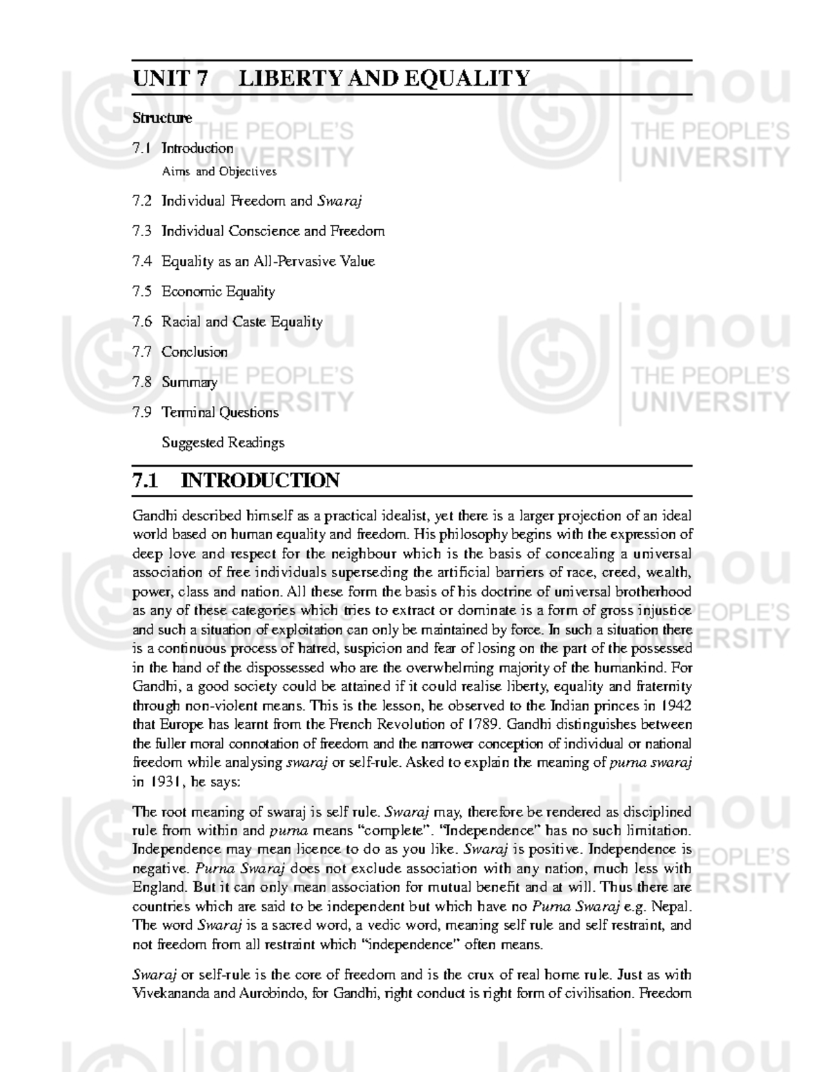 Unit-7 - assignment ignou - UNIT 7 LIBERTY AND EQUALITY Structure 7 ...