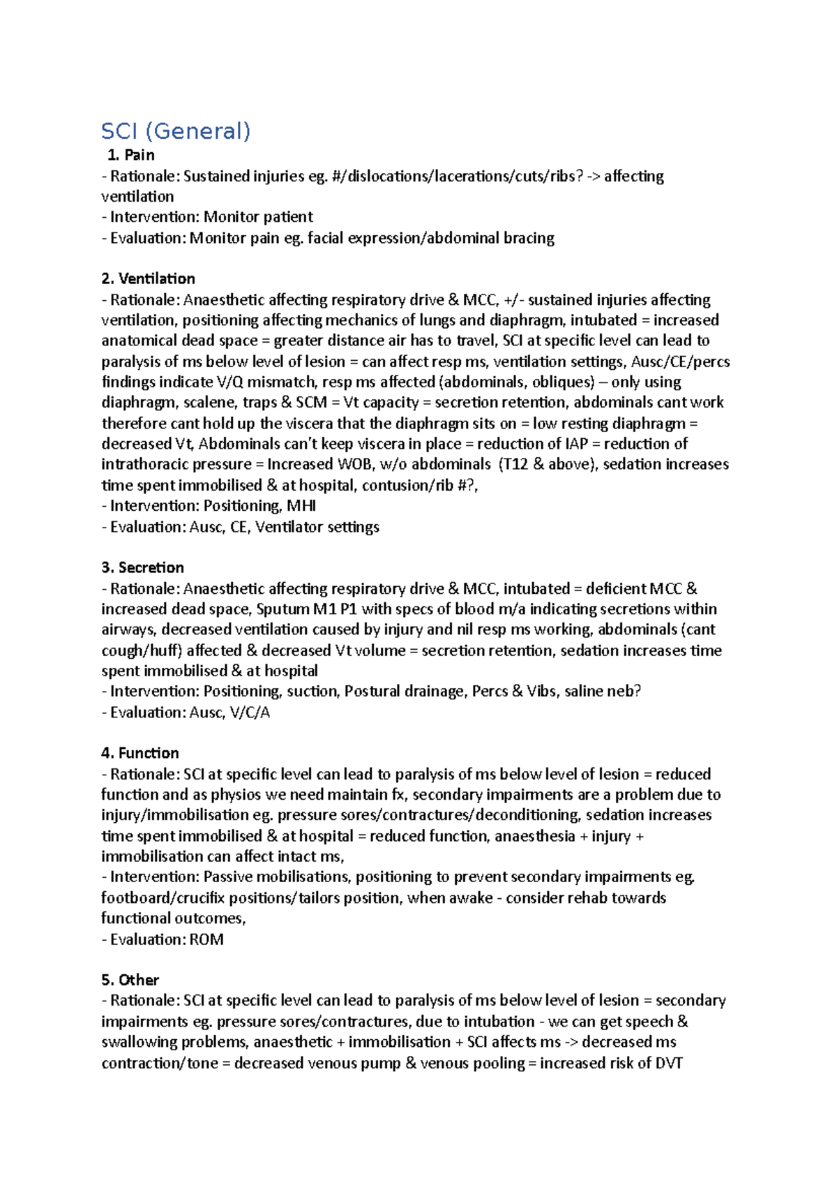PS3001 VIVA Physio Mx, Rx & Eval - SCI (General) Pain Rationale ...
