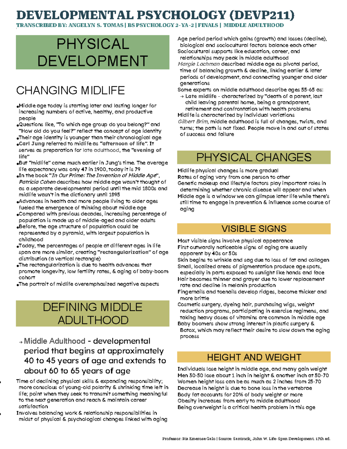 Middle Adulthood - DEVELOPMENTAL PSYCHOLOGY (DEVP211) TRANSCRIBED BY ...
