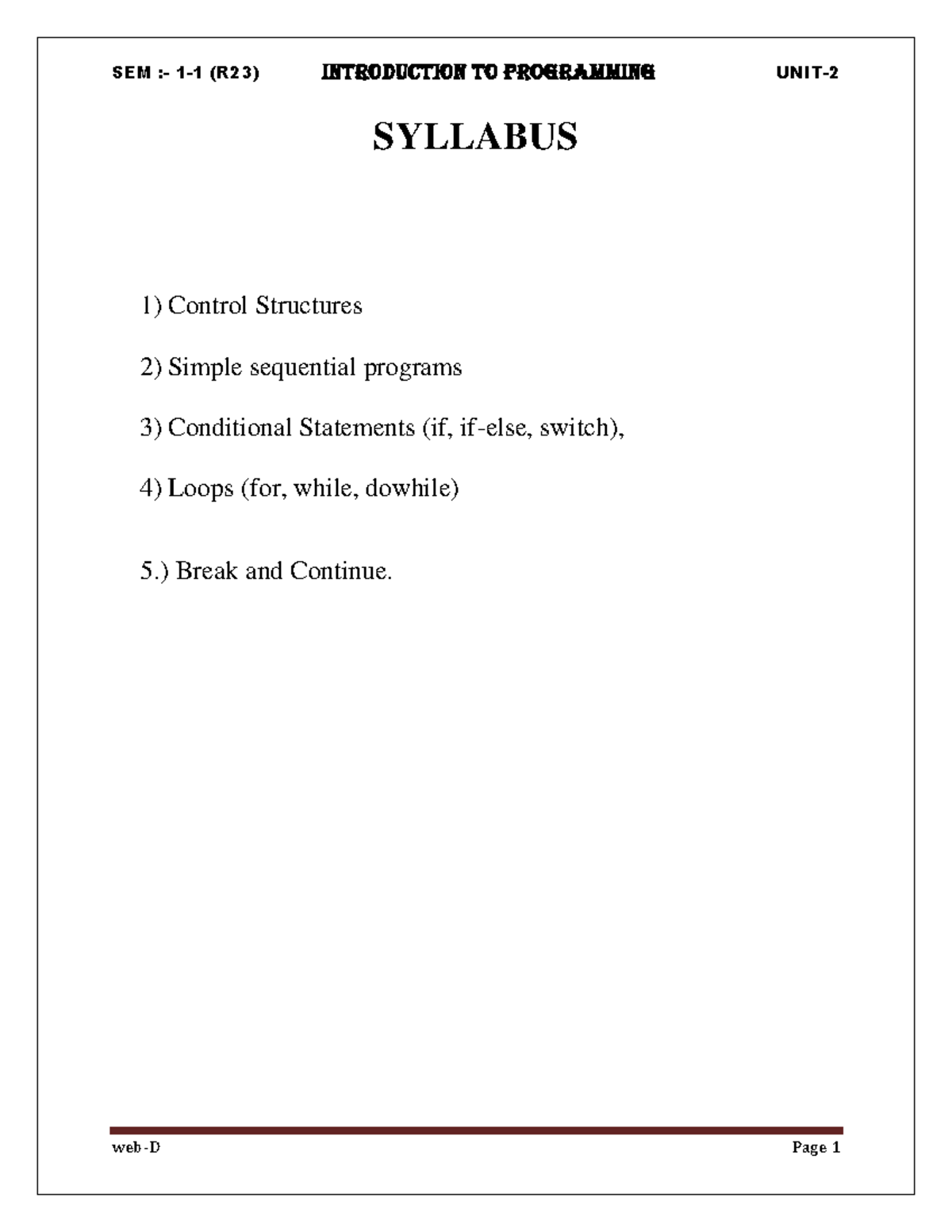 Ip R23 Unit Ii Control Structures Syllabus 1 Control Structures 2 8463