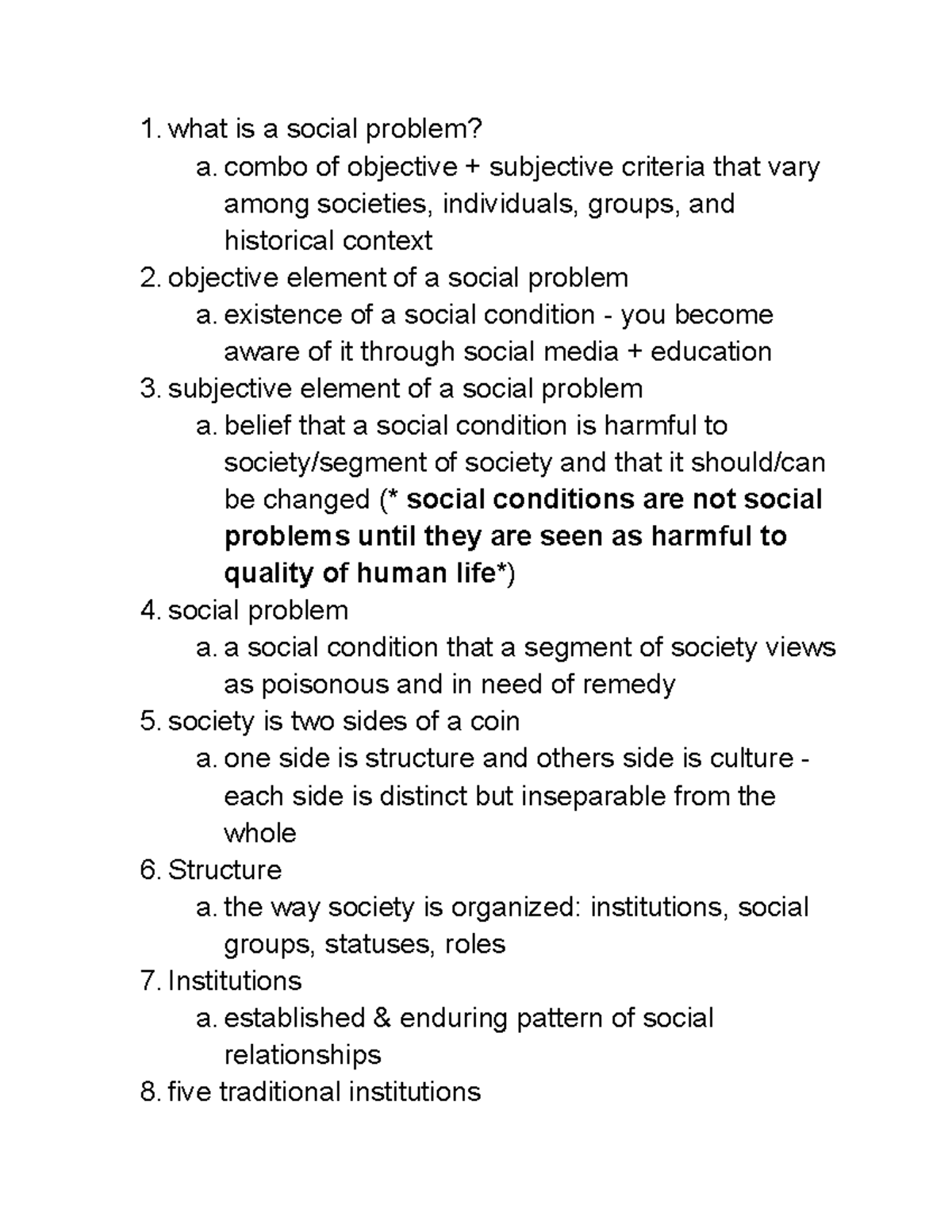 SOC102 Midterm Chapter 1 - what is a social problem? a. combo of ...