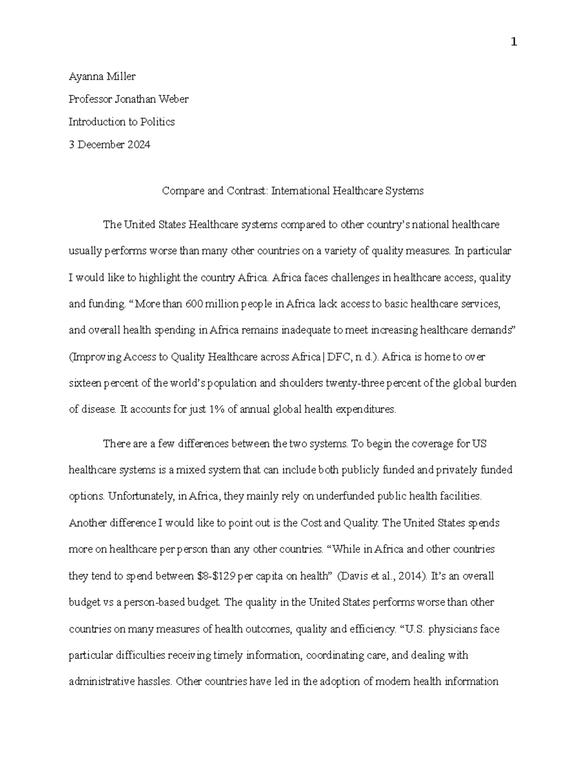 Politics MOD 6 Compare AND Contrast - Ayanna Miller Professor Jonathan ...