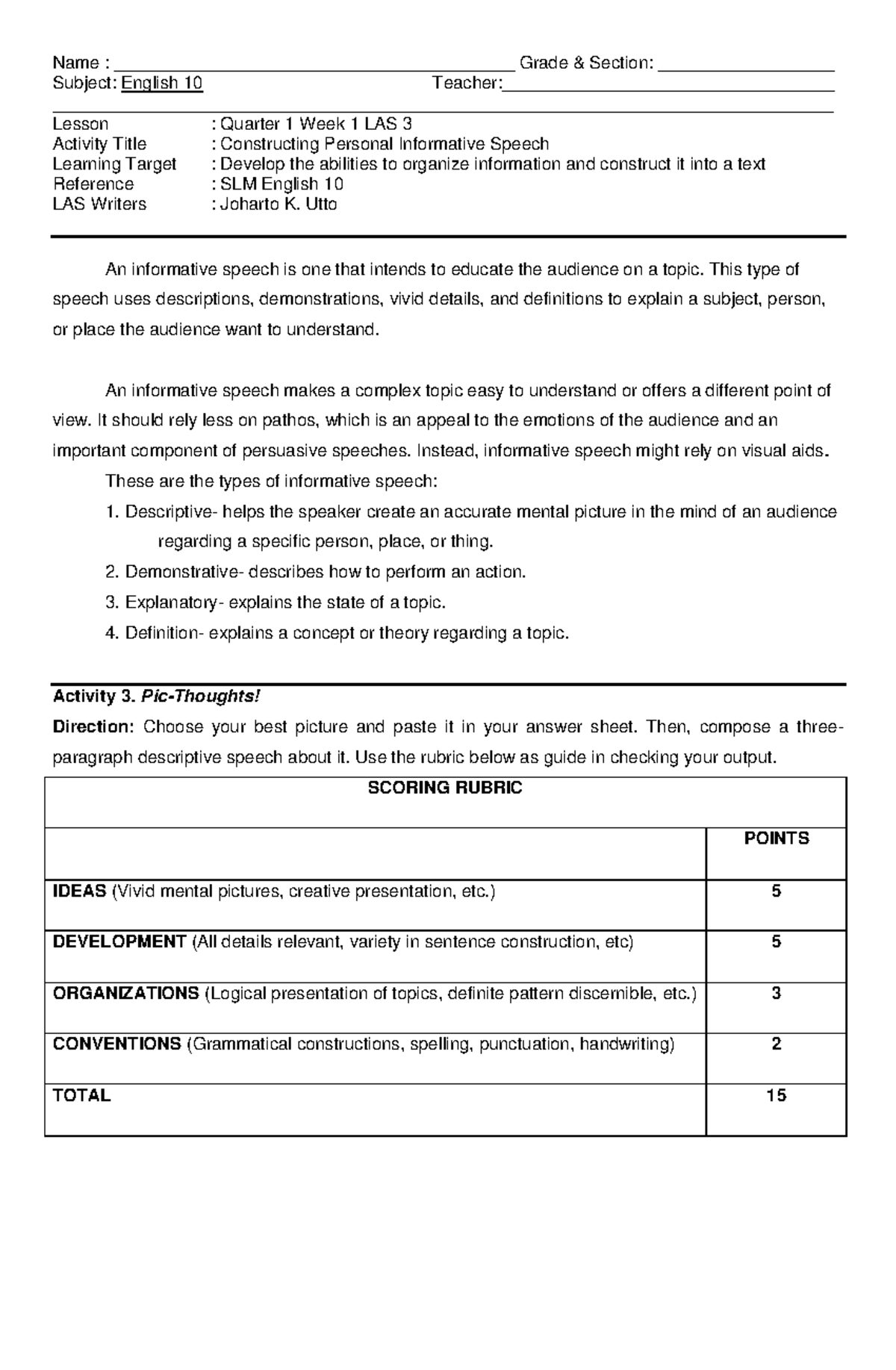 ENGL10 W1 LAS-3 - ACTS - Name ...