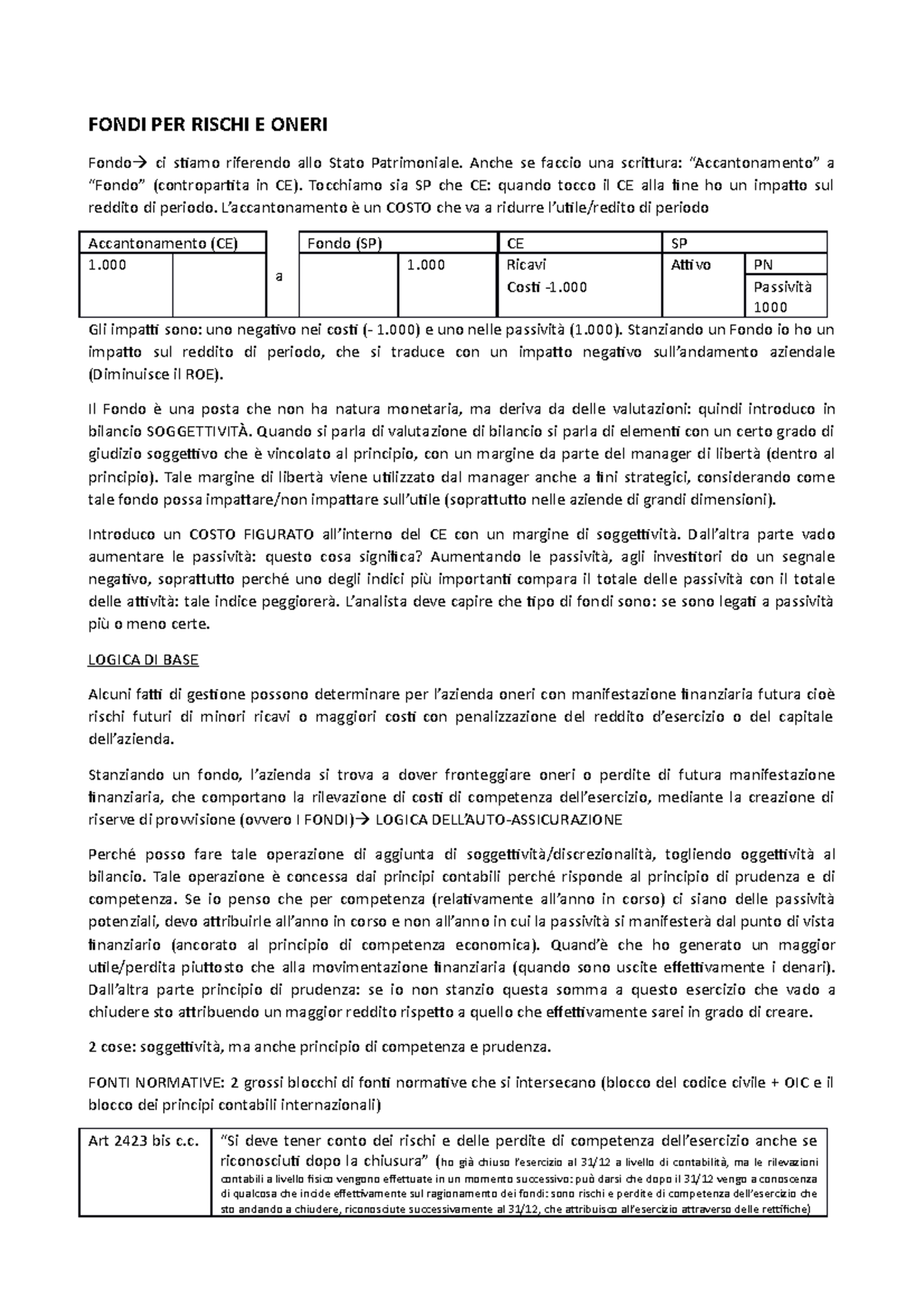 Appunti 5 Fondi PER Rischi E Oneri - FONDI PER RISCHI E ONERI Fondo ci stiamo riferendo allo ...