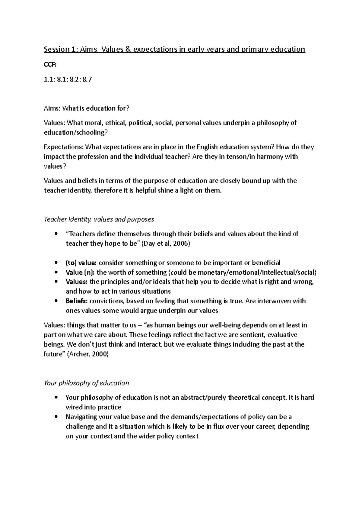 Aims, values & expectations in early years and primary education ...