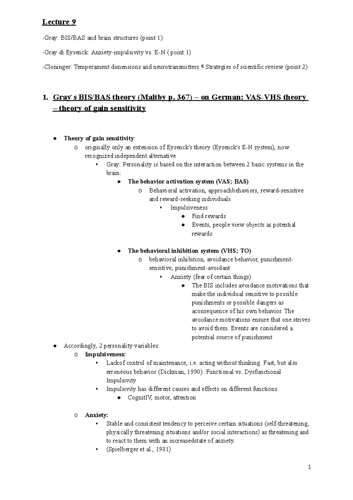 Lecture 9.1 - Theory of gain sensitivity - Lecture 9 -Gray: BIS/BAS and ...