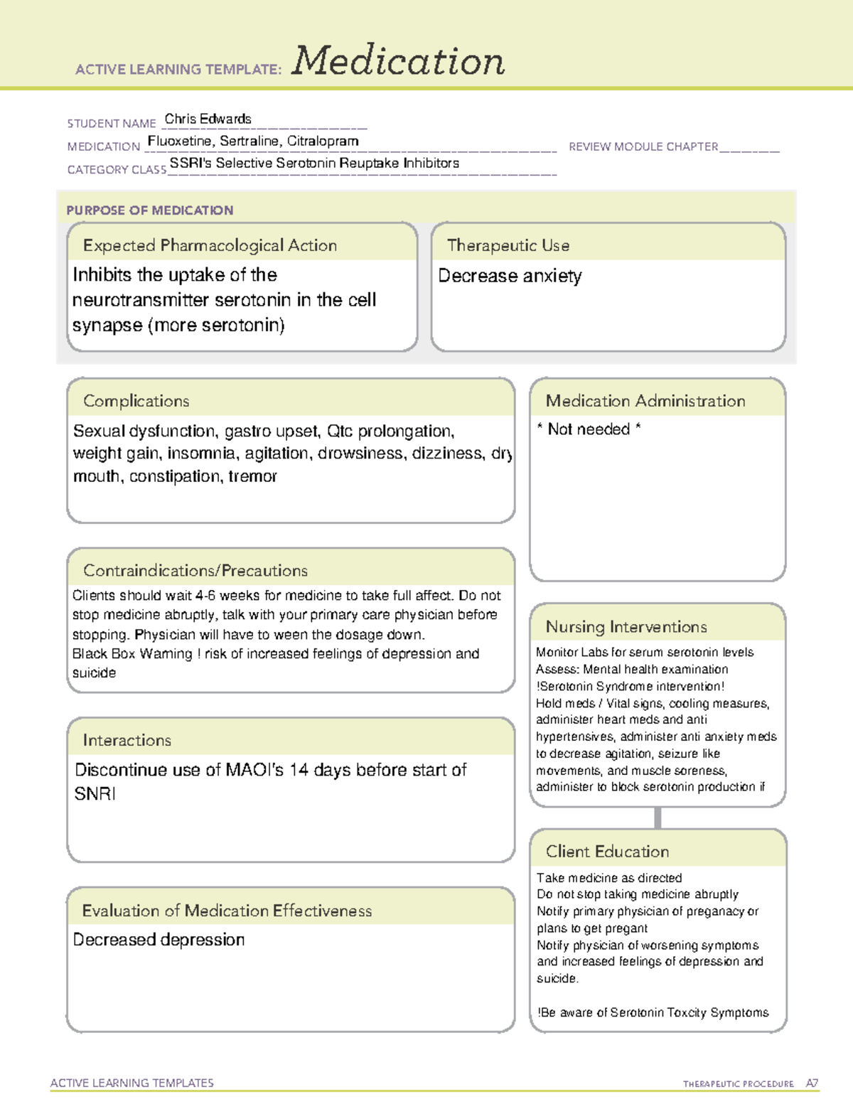 SSRI's (Antidepressants) - ACTIVE LEARNING TEMPLATES TherapeuTic ...