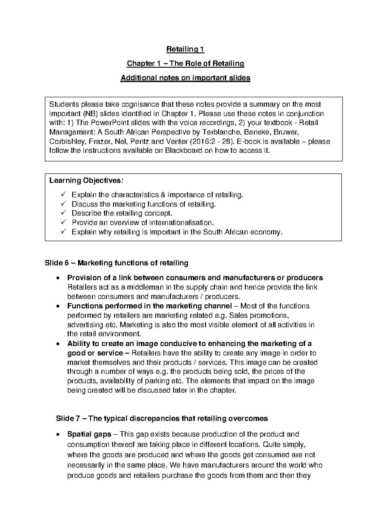 Chapter 1 - Additional notes on the important slides - Retailing 1 ...