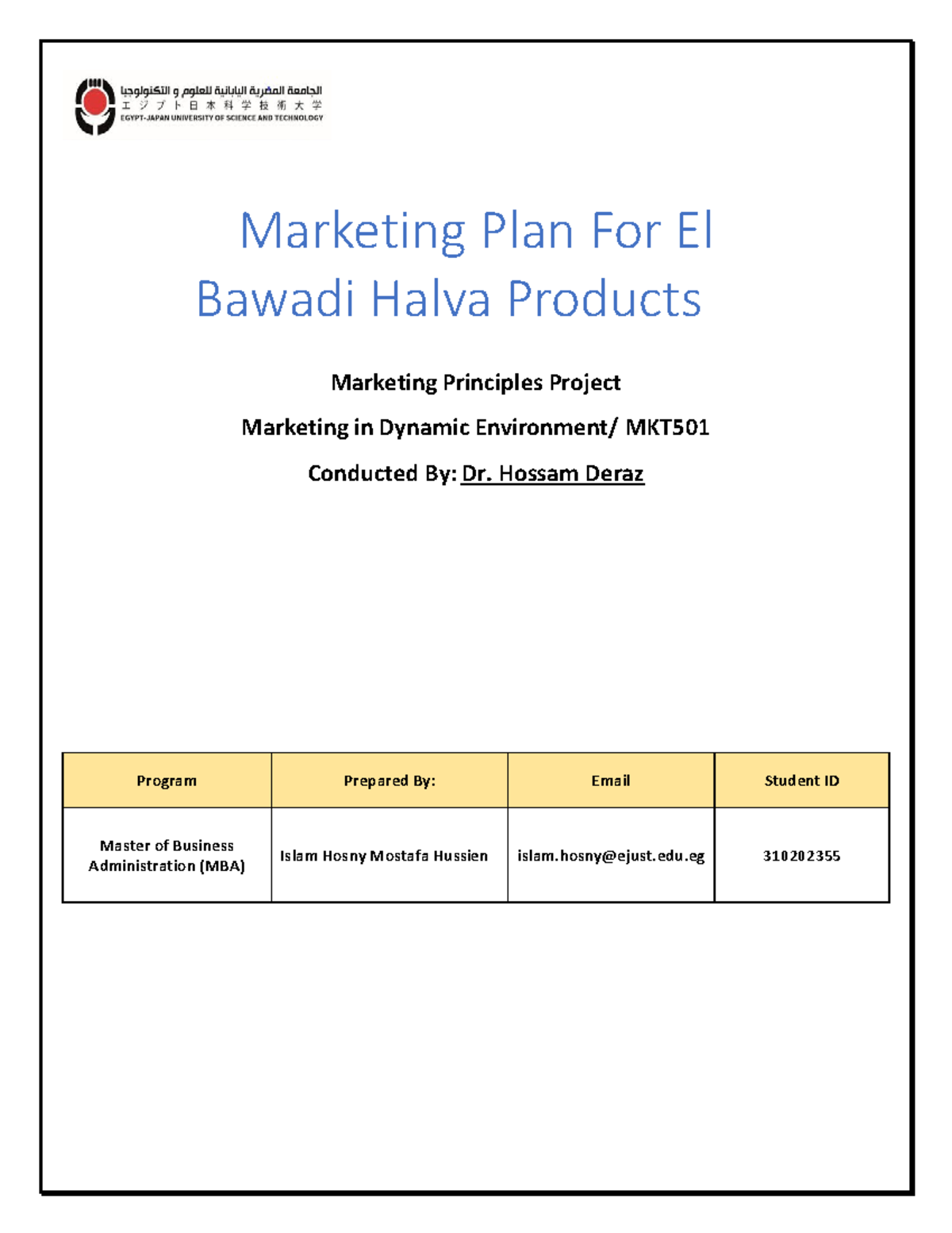 Cairo Group-GC2- Group 06-El Bawadi Marketing plan - Marketing Plan For El Bawadi Halva Products ...