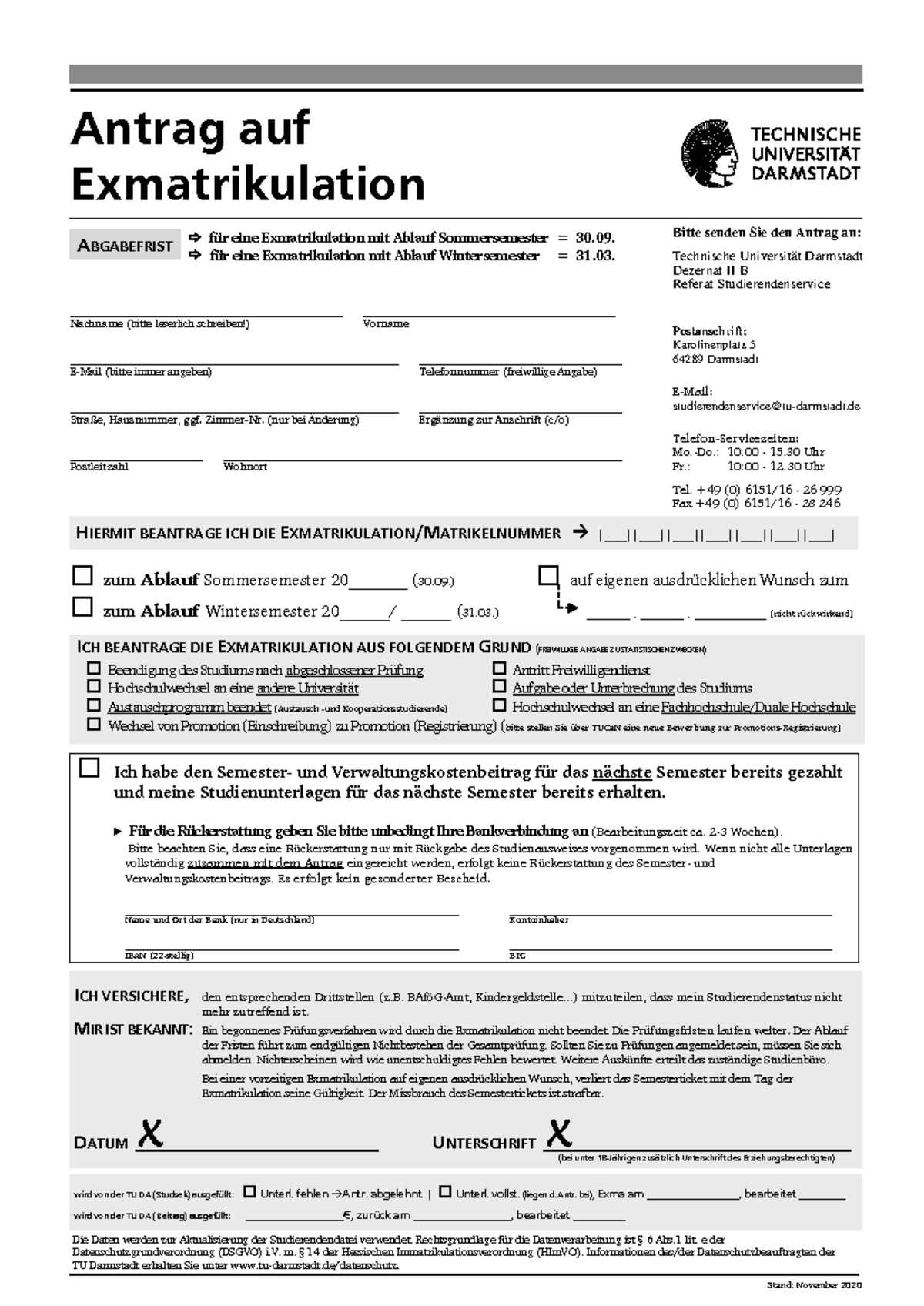 Exmatrikulation - JjjjjjKk - Antrag auf Exmatrikulation für eine ...