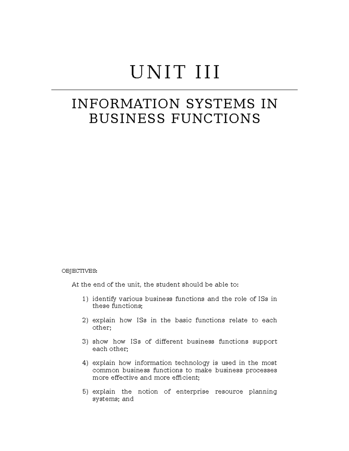 Unit03 Information Systems in Business Functions - UNIT III INFORMATION SYSTEMS IN BUSINESS ...