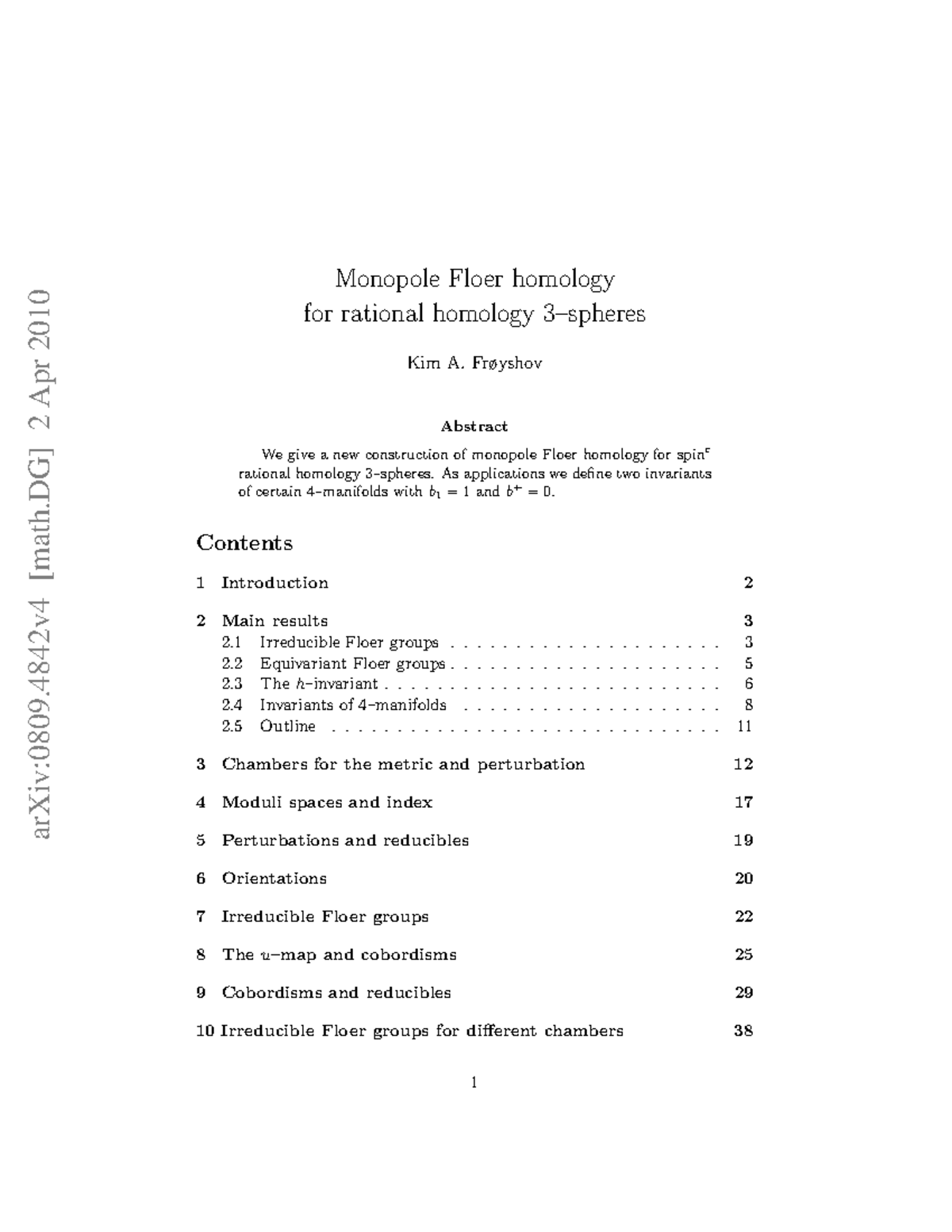 0809 - Cours - arXiv:0809 [math] 2 Apr 2010 Monopole Floer homology for ...