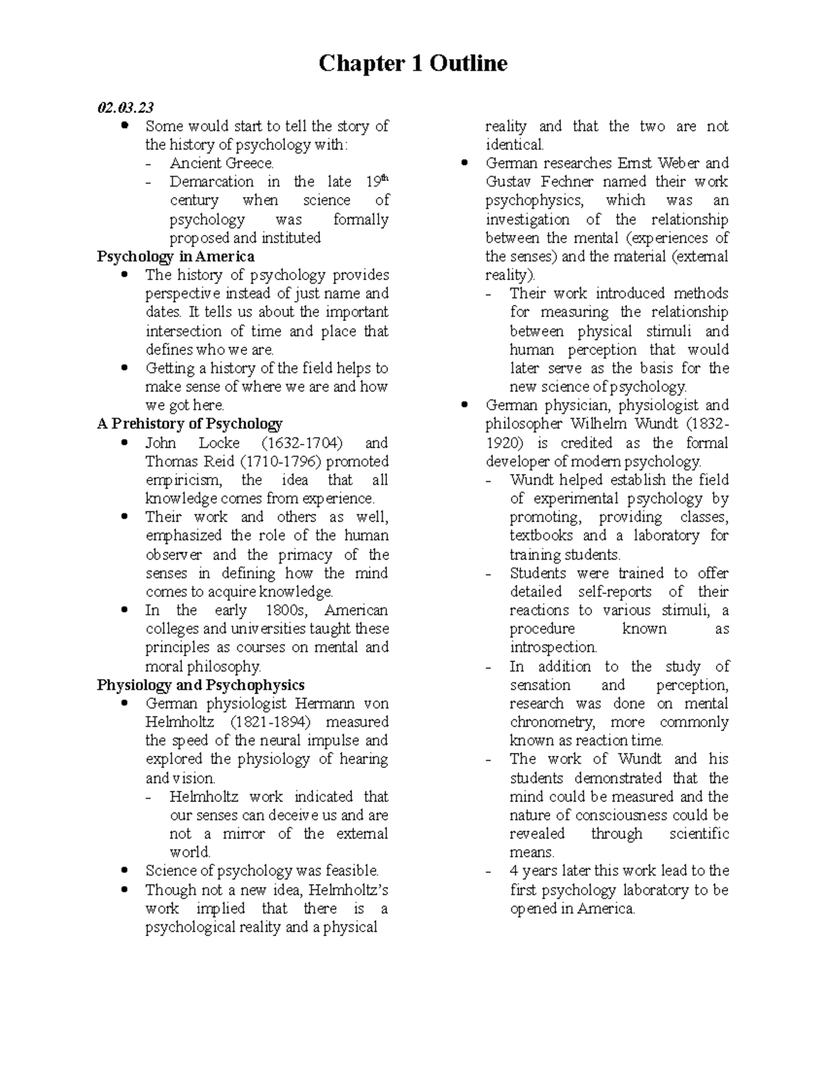 Psychology Textbook Chapter 1 Outlines (Notes) - 02. Some would start ...