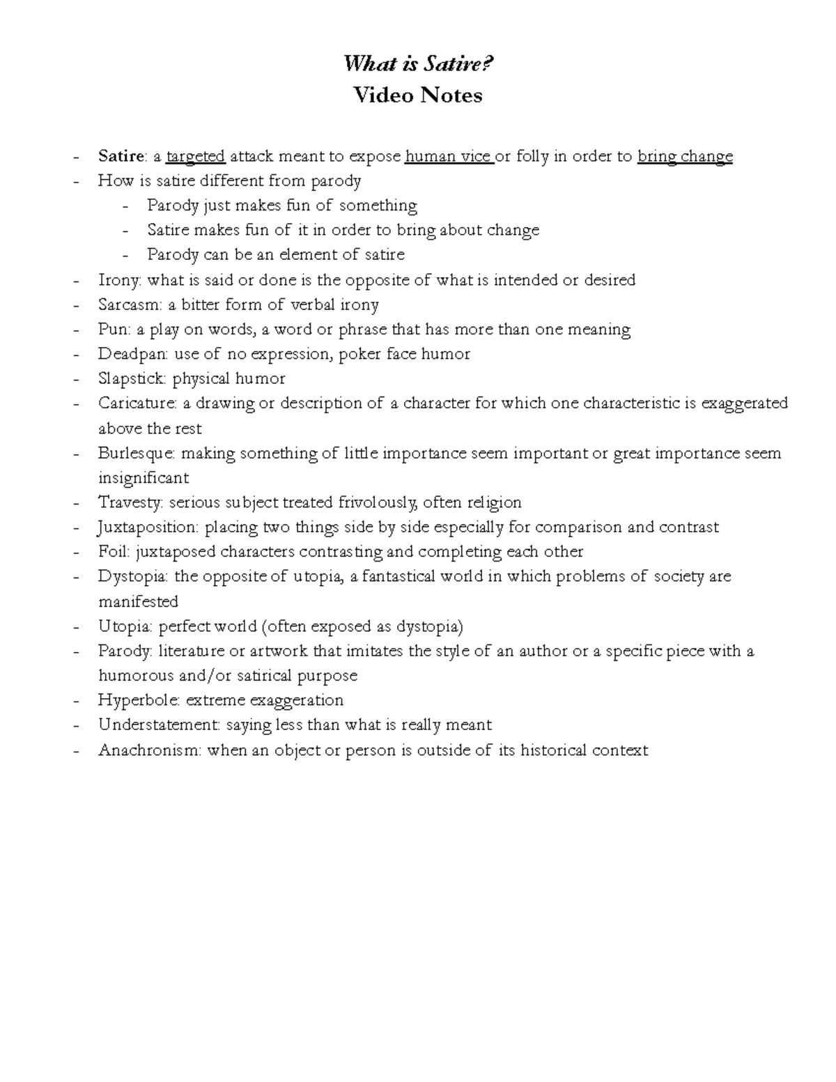 English What is Satire Video Notes - What is Satire? Video Notes Satire ...