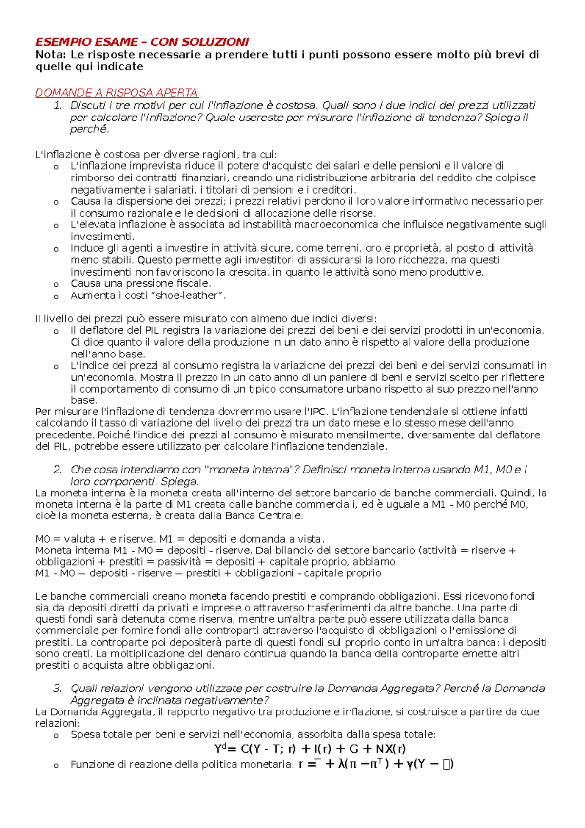 Esempio Esame macro - ESEMPIO ESAME – CON SOLUZIONI Nota: Le risposte ...