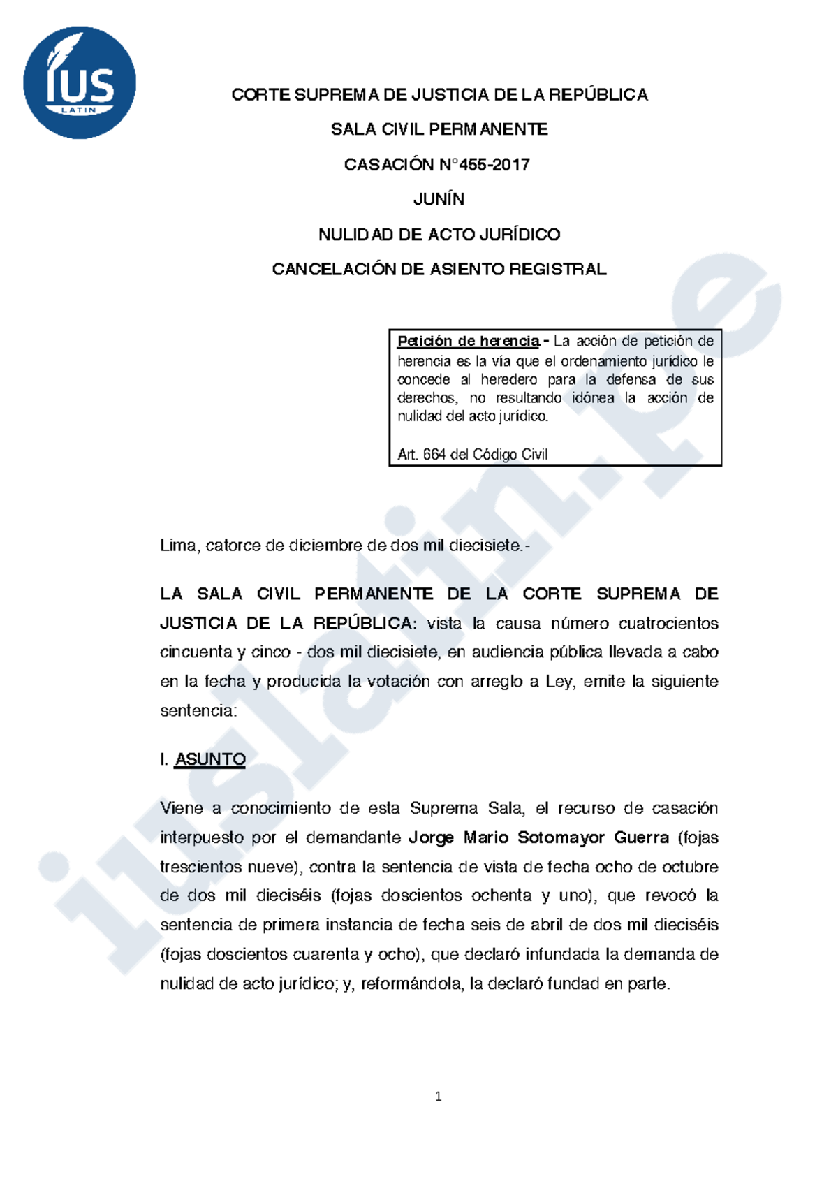 Casacion N° 455 2017 - nulidad de acto juridico - SALA CIVIL PERMANENTE ...