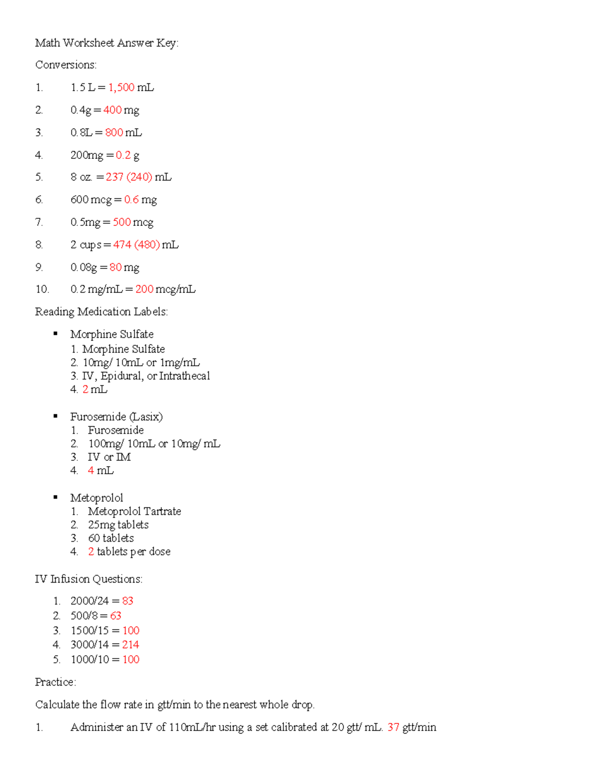 Medication Math Review Worksheet Answer Key - Math Worksheet Answer Key ...