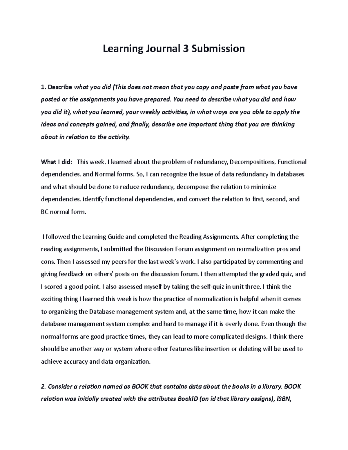 1 Describe what you did - Learning-journal unit 3 - Learning Journal 3 ...