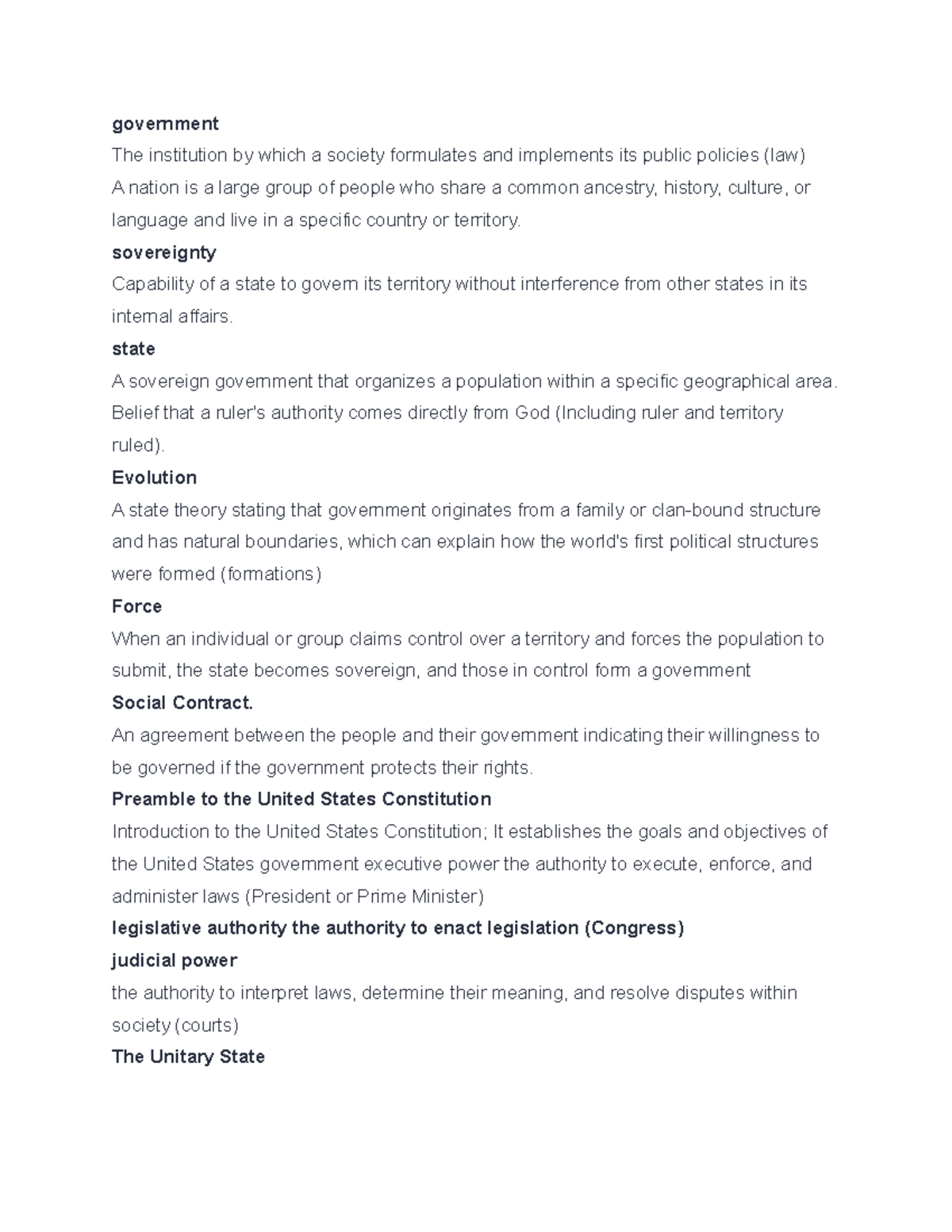 Intro American Government Vocabulary Note - government The institution ...