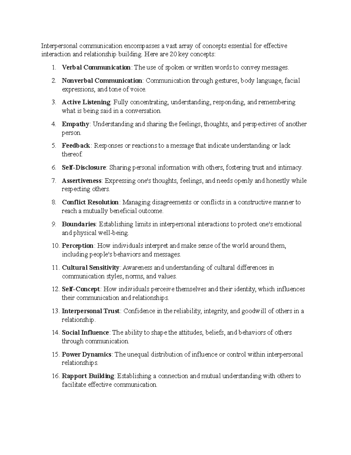 20 concept of inc - Interpersonal communication encompasses a vast ...
