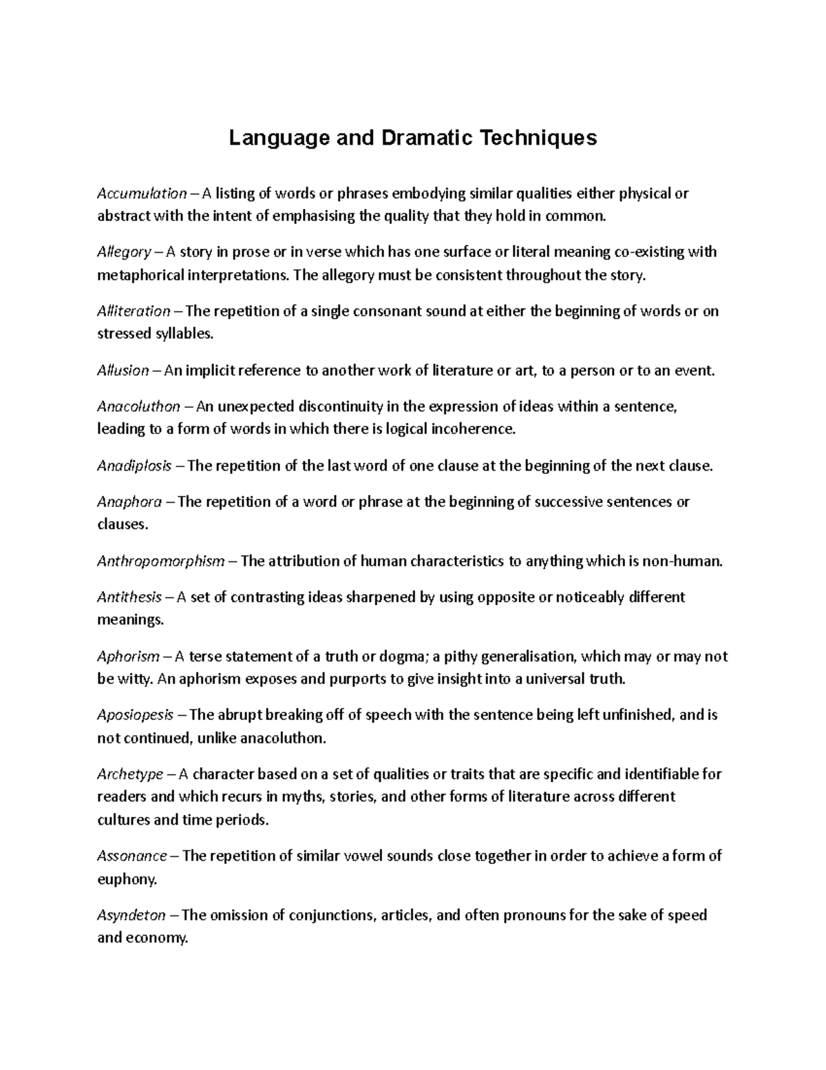 Language and Dramatic Techniques - Language and Dramatic Techniques ...