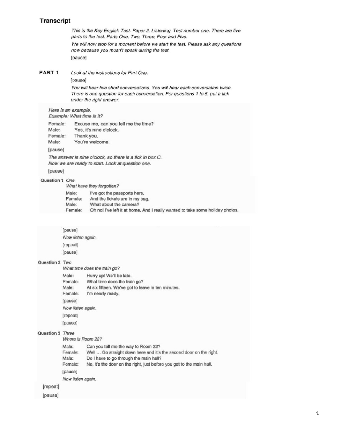 1K Tapecription - Listening test - Transcript This is the Key English ...
