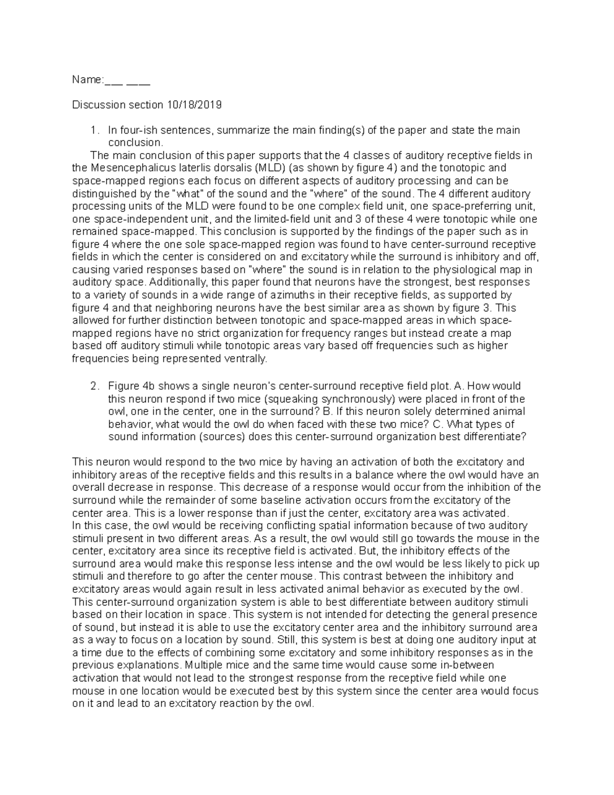 Discussion Response for Paper 7 - Name:___ ____ Discussion section 10 ...