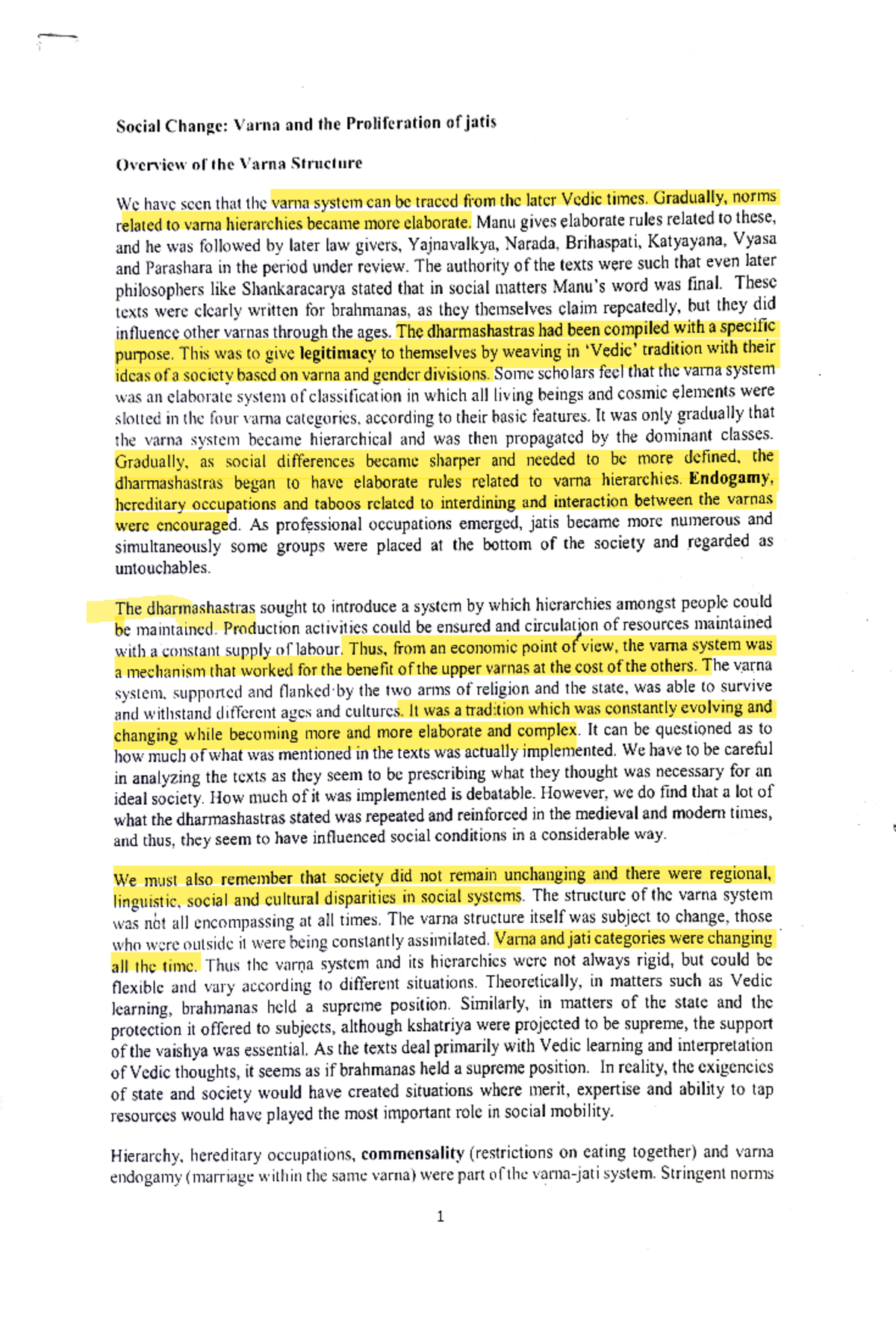 Social Change Varna and Proliferation of Jatis - Social Change: Varna ...