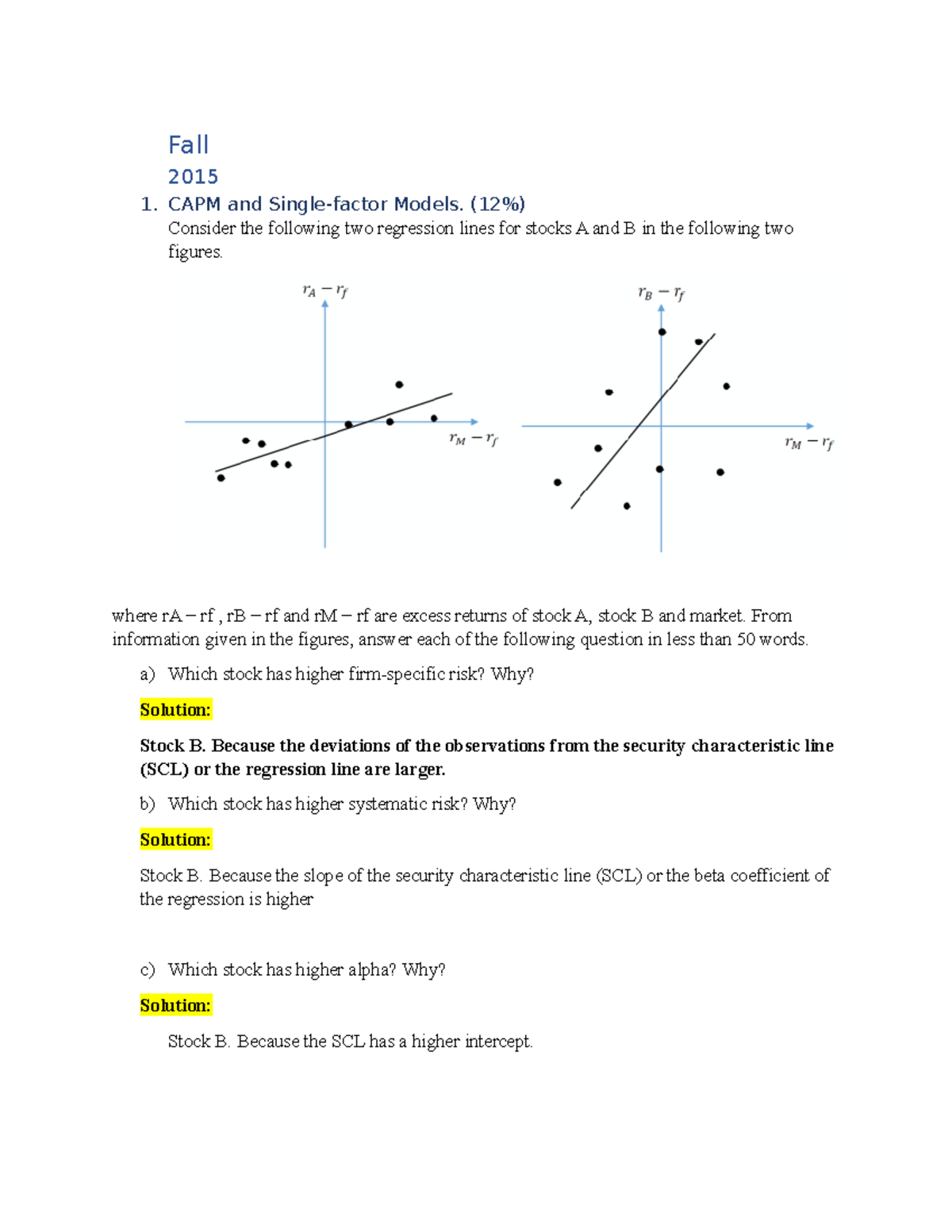 Portfolio Theory, CAPM, SIM, Marko - Fall 2015 CAPM and Single-factor ...