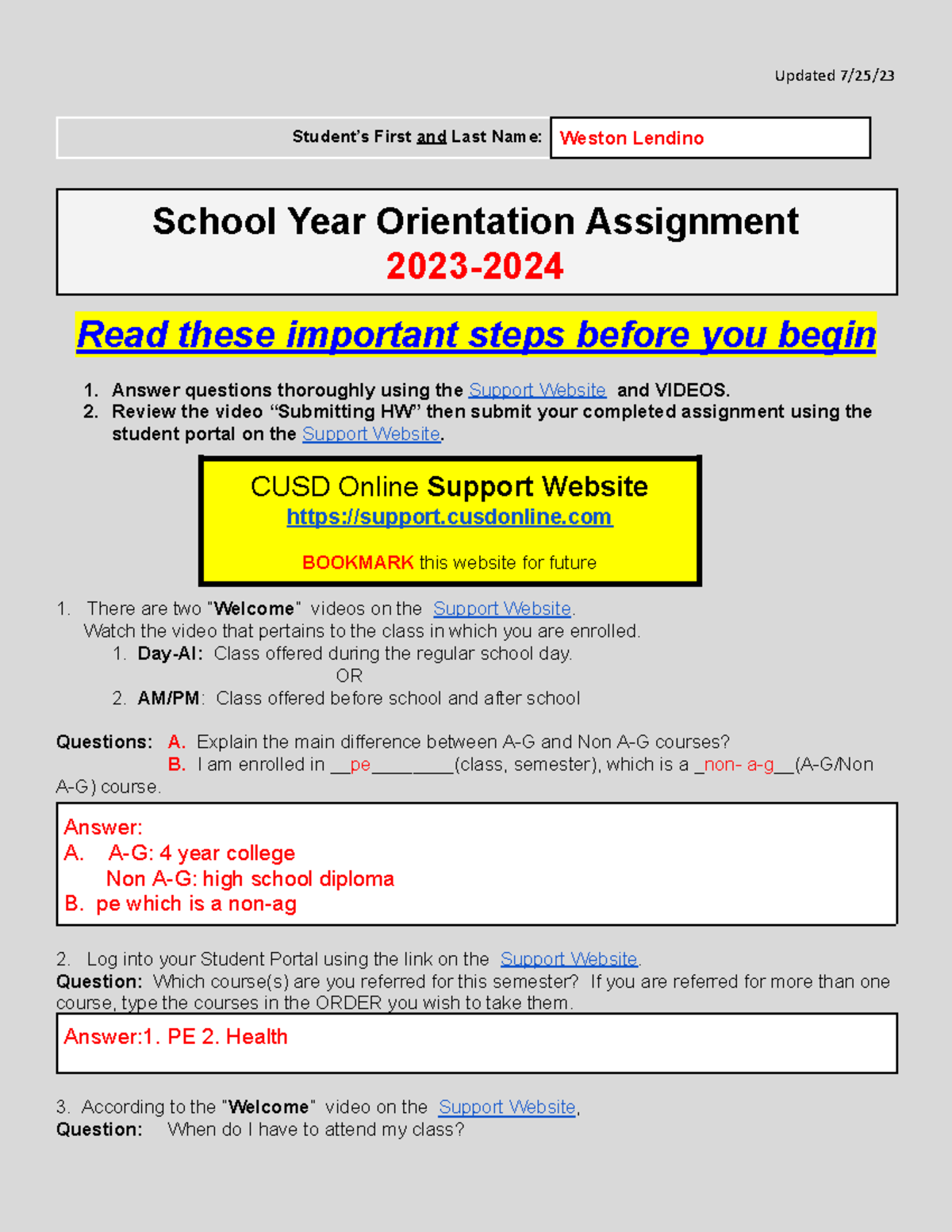 Copy of Orientation 2023-2024 - Student’s First and Last Name: Weston ...