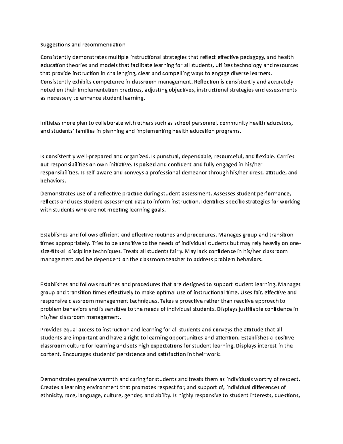 Suggestions and recommendation - Suggestions and recommendation ...