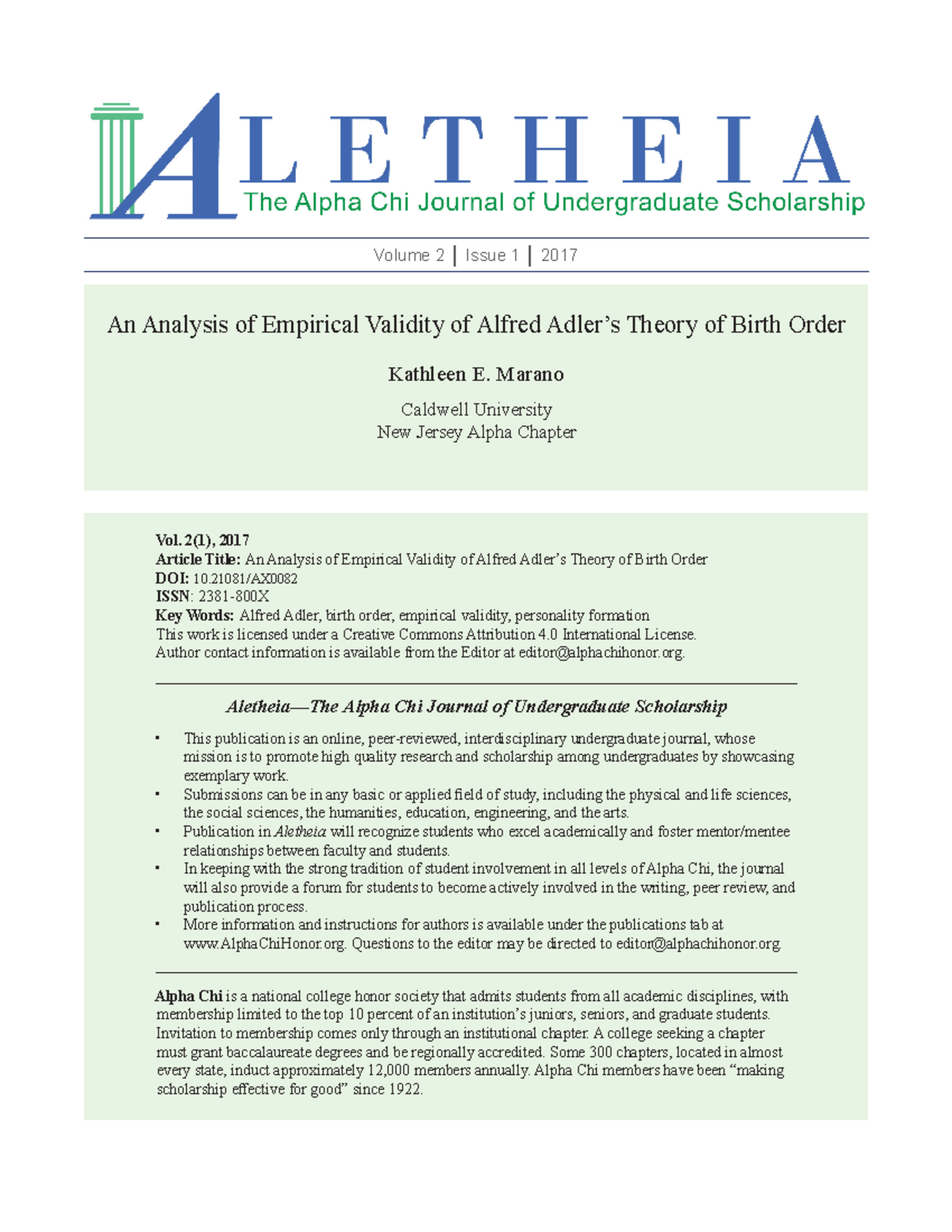 Analysis of Empirical Validity of Alfred Adlers Theory of Birth Order ...