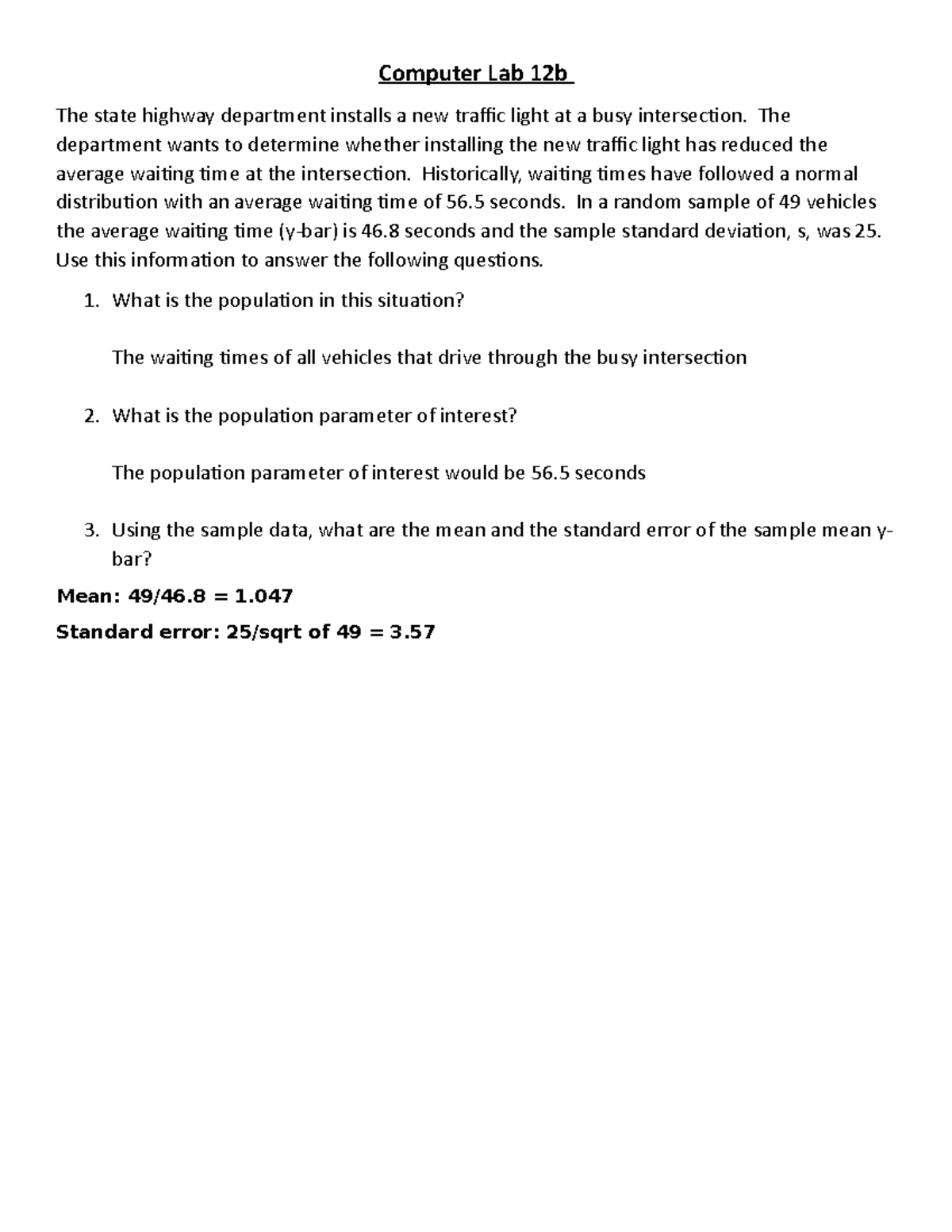 Computer Lab 12b (1) - Lab 12b - Jordan Tait - Computer Lab 12b The state highway department ...