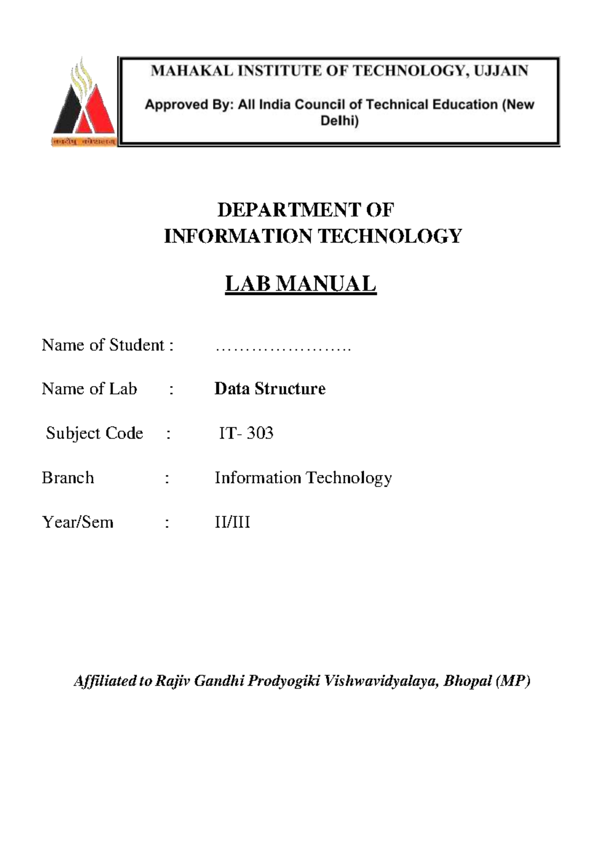 It 303 data structure printout lab manual - DEPARTMENT OF INFORMATION ...