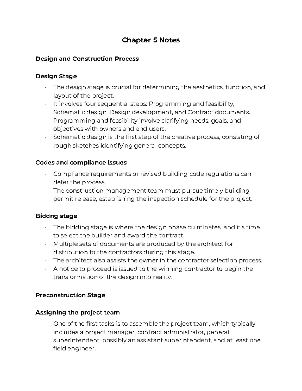 Chapter 5 Notes - Chapter 5 Notes Design and Construction Process ...