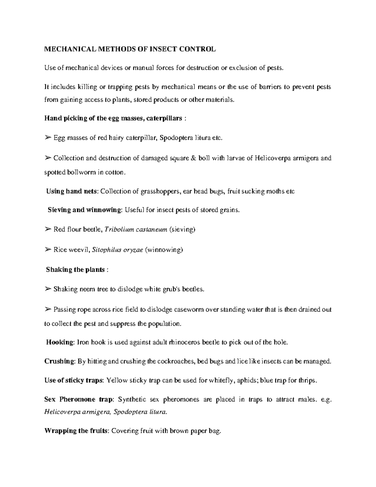 Mechanical Methods OF Insect Control - MECHANICAL METHODS OF INSECT ...