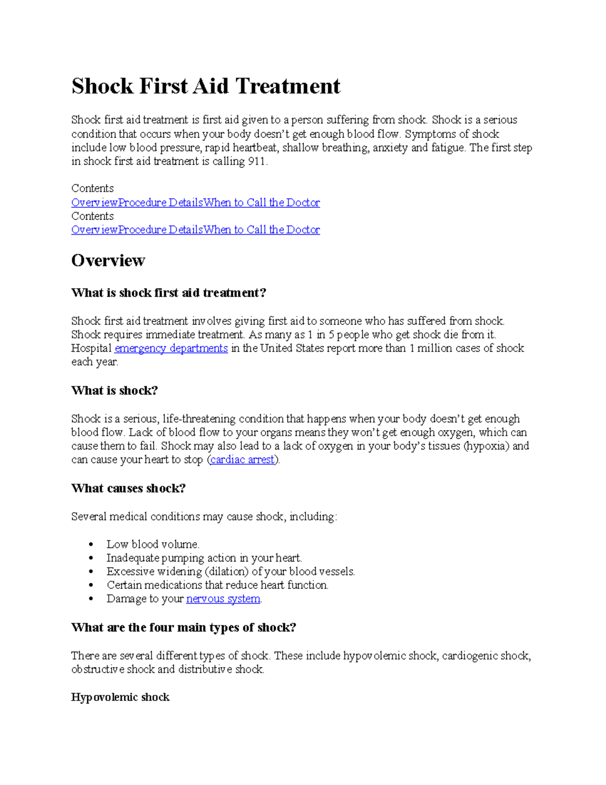 Shock First Aid Treatment - Shock First Aid Treatment Shock first aid ...