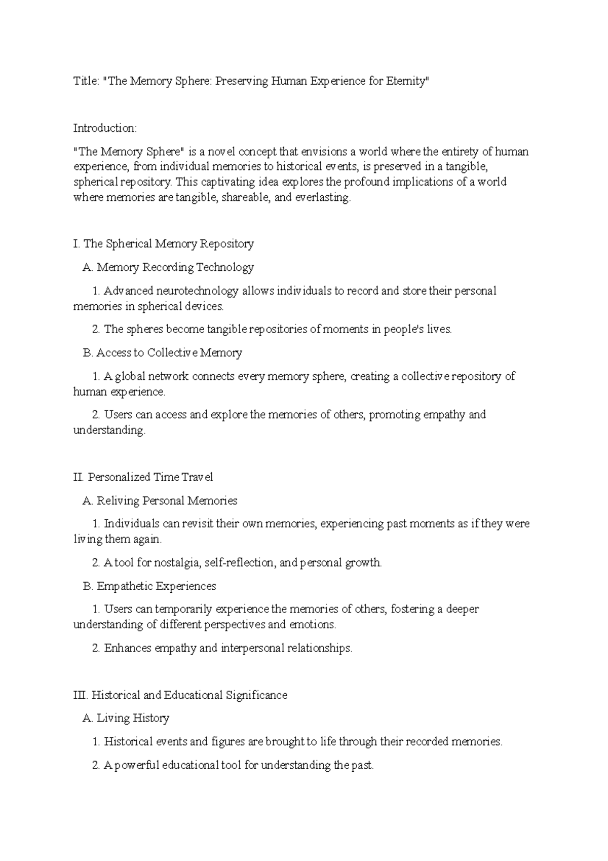 The Memory Sphere Preserving Human Experience for Eternity - Title ...