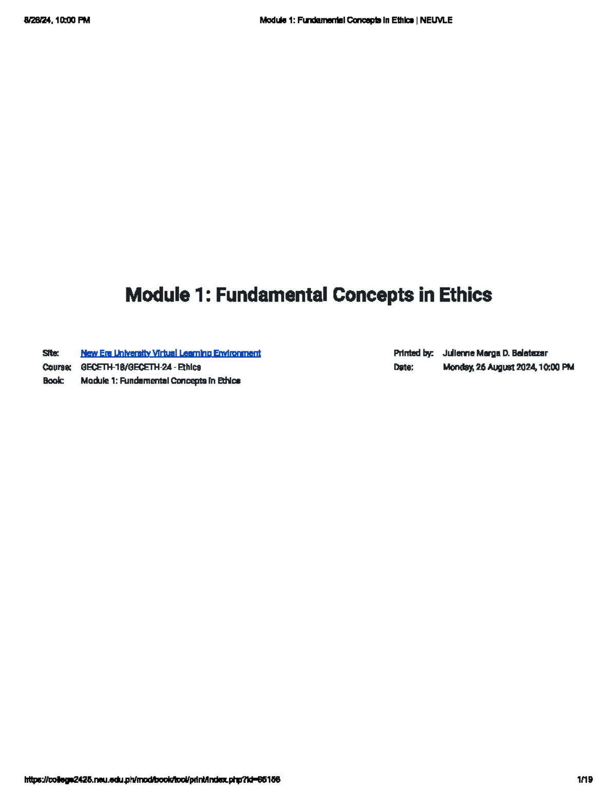 M1 Ethics - 10:00 PM Module 1: Fundamental Concepts in Ethics I NEUVLE ...
